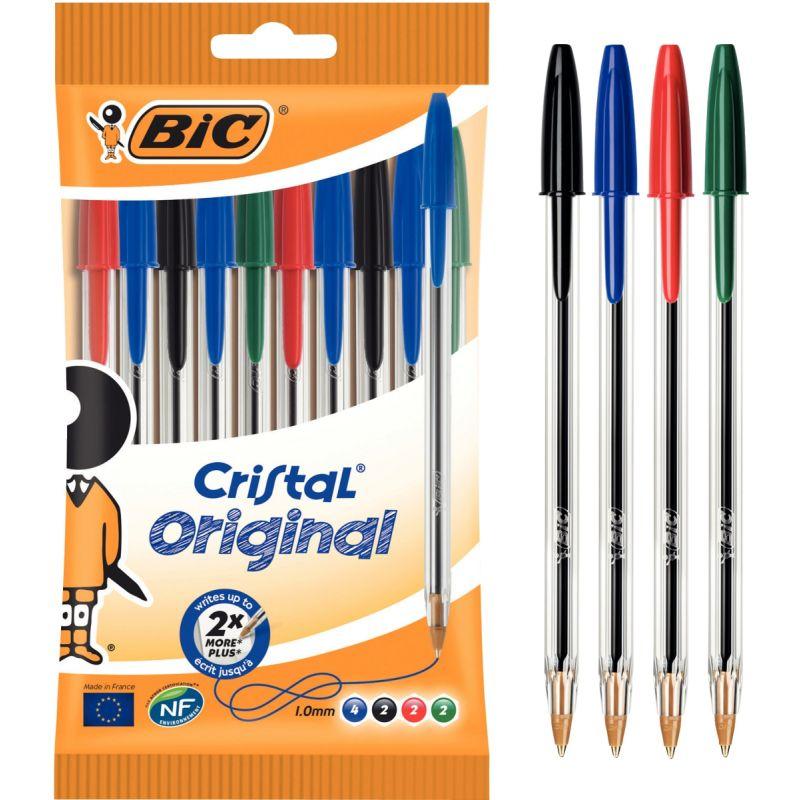 10 stylos cristal pointe moyenne assortis BIC | Office DEPOT