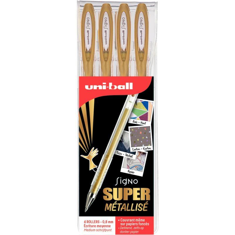 4 stylos encre gel Signo Or Uni-ball | Office DEPOT