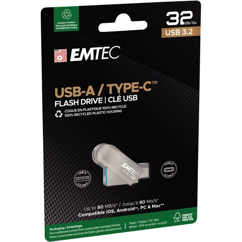 Clé USB 3.2 Emtec Dual 32 Go | Office DEPOT