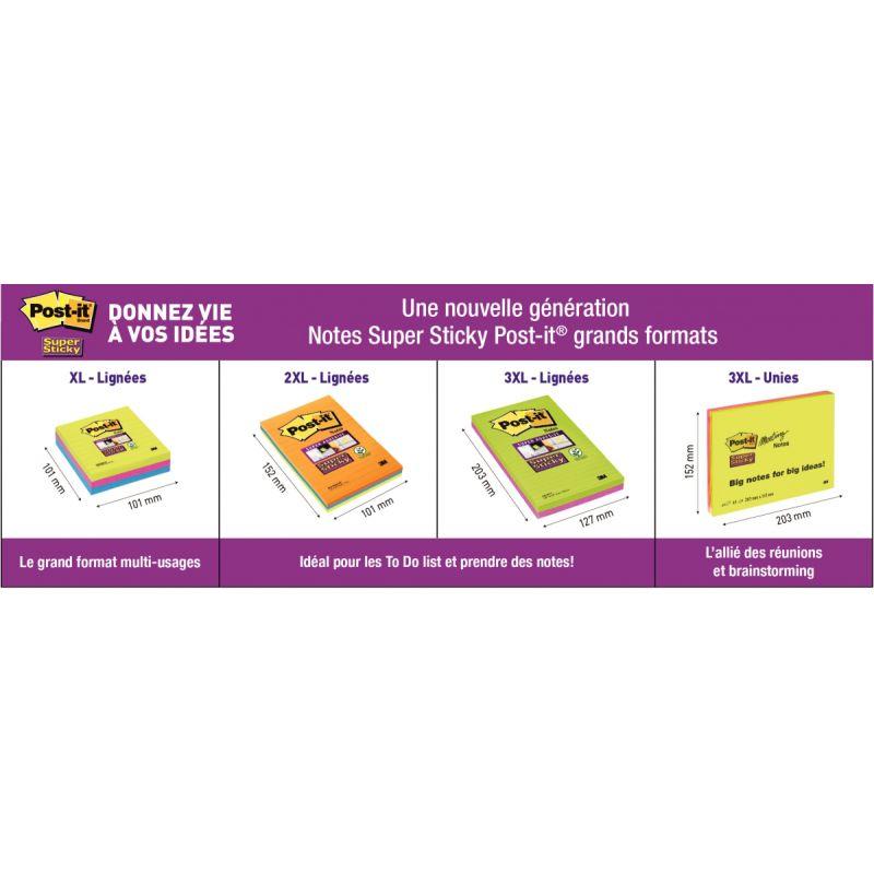 Paquet de 3 blocs notes Super Sticky jaune lignées 70 feuilles, format ...