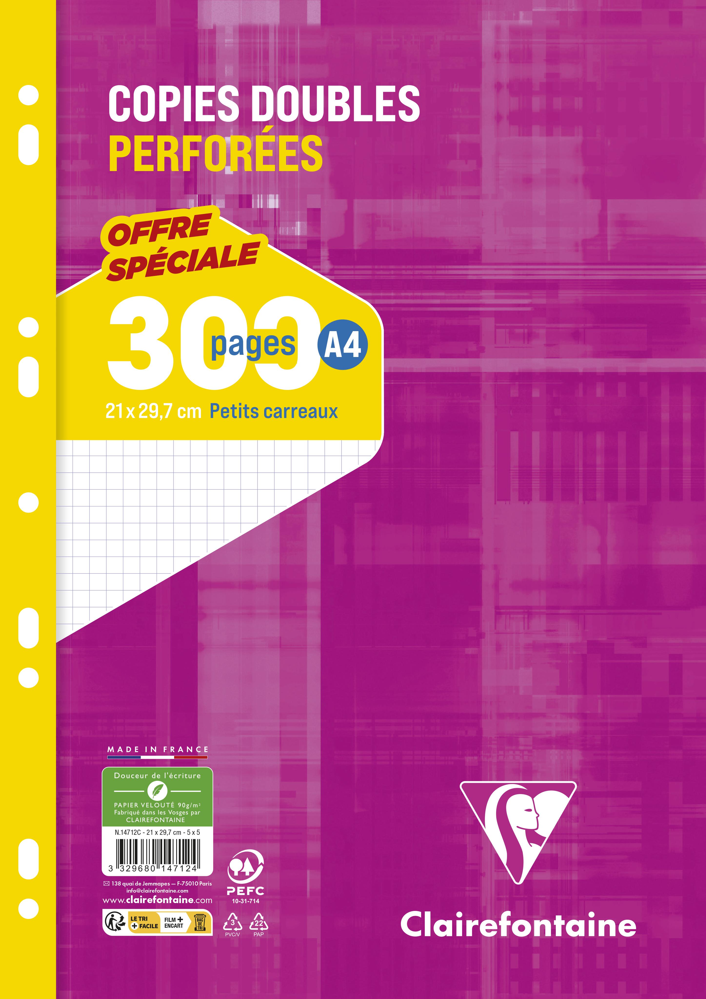 Paquet de 300 feuilles de copies doubles A4 5x5 Clairefontaine | Office ...