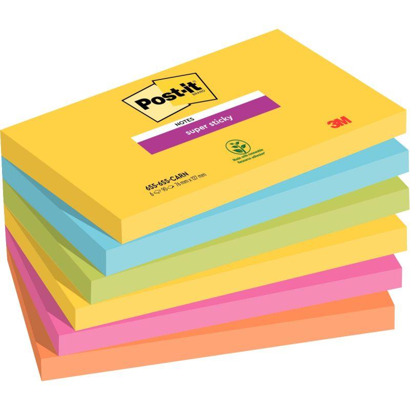 Paquet de 6 blocs de 90 feuilles Super Sticky post-it, 76 x 127 mm ...